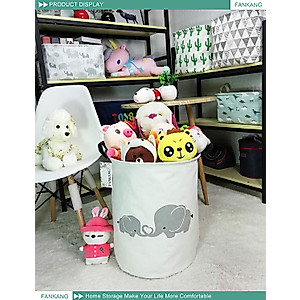 FANKANG Storage Basket, Nursery Hamper Canvas Laundry Basket Foldable with Waterproof PE Coating Large Storage Baskets for Kids Boys and Girls, Office, Bedroom, Clothes,Toys（Love Elephant）