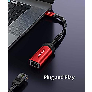 USB C to Ethernet Adapter, JSAUX USB-C to RJ45 Thunderbolt 3/Type C to Gigabit Ethernet LAN Network Adapter Compatible with iPad Pro 2021, iMac, MacBook Pro 2020/2019, MacBook Air, Dell and More-Red