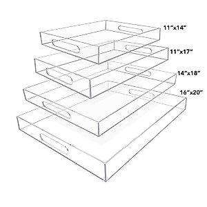 Isaac Jacobs Clear Acrylic Serving Tray (11x17) with Cutout Handles, Spill-Proof, Stackable Organizer, Space-Saver, Food & Drinks Server, Indoors/Outdoors, Lucite Storage Décor & More