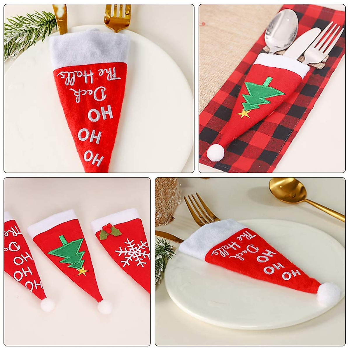 FARUTA 6Pcs Christmas Santa Hats Silverware Holders, Christmas Tableware Knife Fork Spoon Holder for Xmas Party Dinner Utensil and Flatware Organizers Decorations Supplies