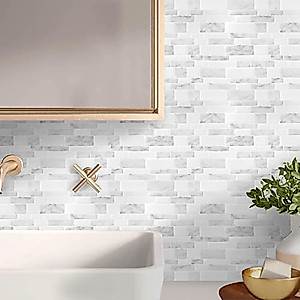 WalDecoo Marble Peel and Stick Backsplash for Kitchen, Thicker Design Self Adhesive Wall Tiles Stick on Backsplash, Marble Look Decorative Tiles (10 Tiles, 12”× 12”)