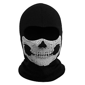 Aikuer Black Balaclava Ghosts Skull Full Face Mask, Windproof Ski Mask Motorcycle Face Masks Tactical Balaclava Hood for Men Women Youth Halloween Cosplay Outdoor Sport Cycling Skiing Hiking