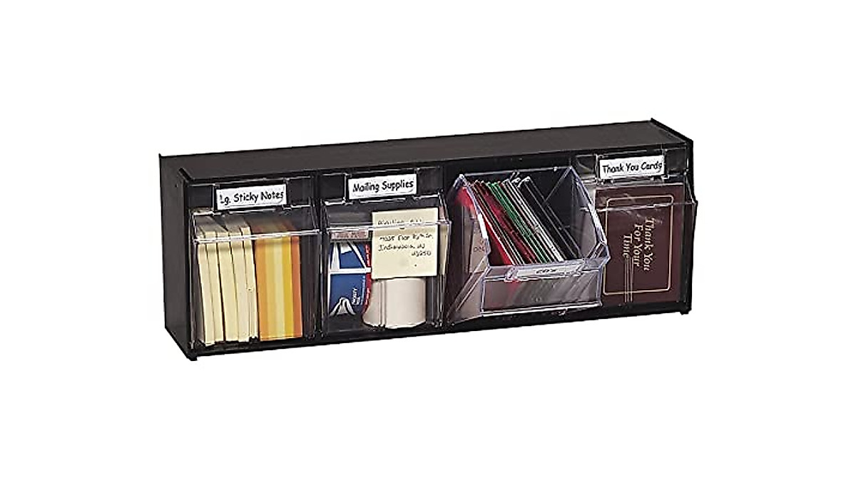 Deflecto Tilt Bin Storage System with 4 Bins