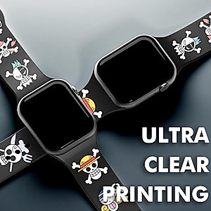 Anime Watch Band Compatible with Apple Watch Series S 9 8 7 6 5 4 3 2 Se 38 40 41 42 44 45mm, Japanese Cartoon Soft Silicone Rubber Watch Wrist Strap Bands Replacement for Iwatch, Men Women Kids Boys