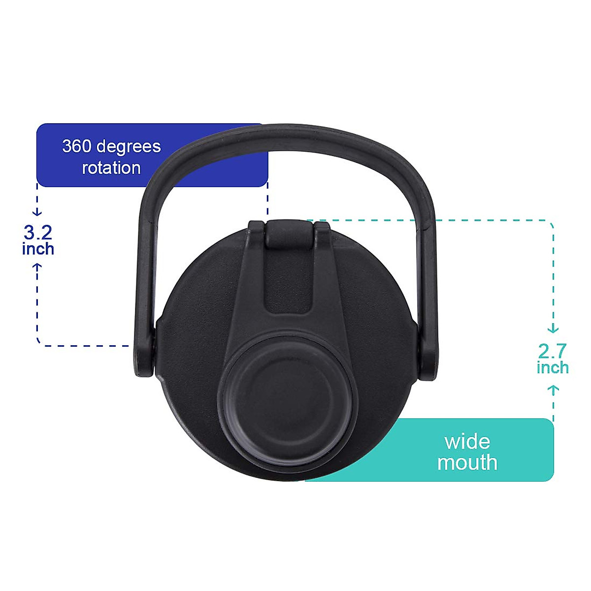 Bottle Bottle Wide Mouth Sports Cap Hydroflask Lid for 12 OZ, 18 OZ, 20 OZ, 32OZ, 40OZ Bottles Leak-Proof Twist Spout Replacement Lid with Handle (Black)