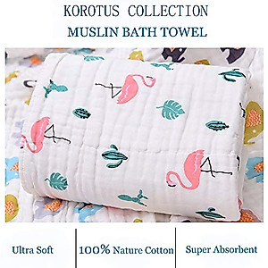 KOROTUS COLLECTION Muslin Baby Bath Towel Soft Cotton 6 Layers Receiving Blanket 43.3 x 41.4 Inches Organic Cotton Swaddle Blanket for Newborns Toddlers Boy Girl