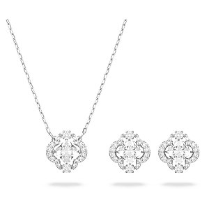 SWAROVSKI Sparkling Dance Set, Necklace and Stud Pierced Earrings Set with White Crystal and Matching Pavé on a Rhodium Finish Setting, Part of the Sparkling Dance Collection