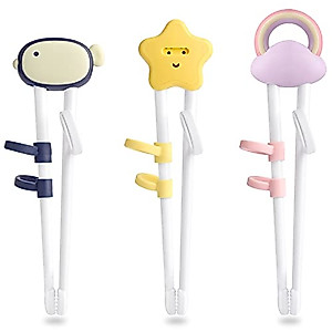 Training chopsticks for kids and beginners, 3 Pairs chopstick set with attachable learning chopstick helper