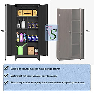 CBNTKI Metal Storage Cabinet, Lockable Garage Storage Cabinet with Doors and 4-Tier Shelves,Office File Cabinet with Lock, 71" Tall Steel Tool Cabinet, Black