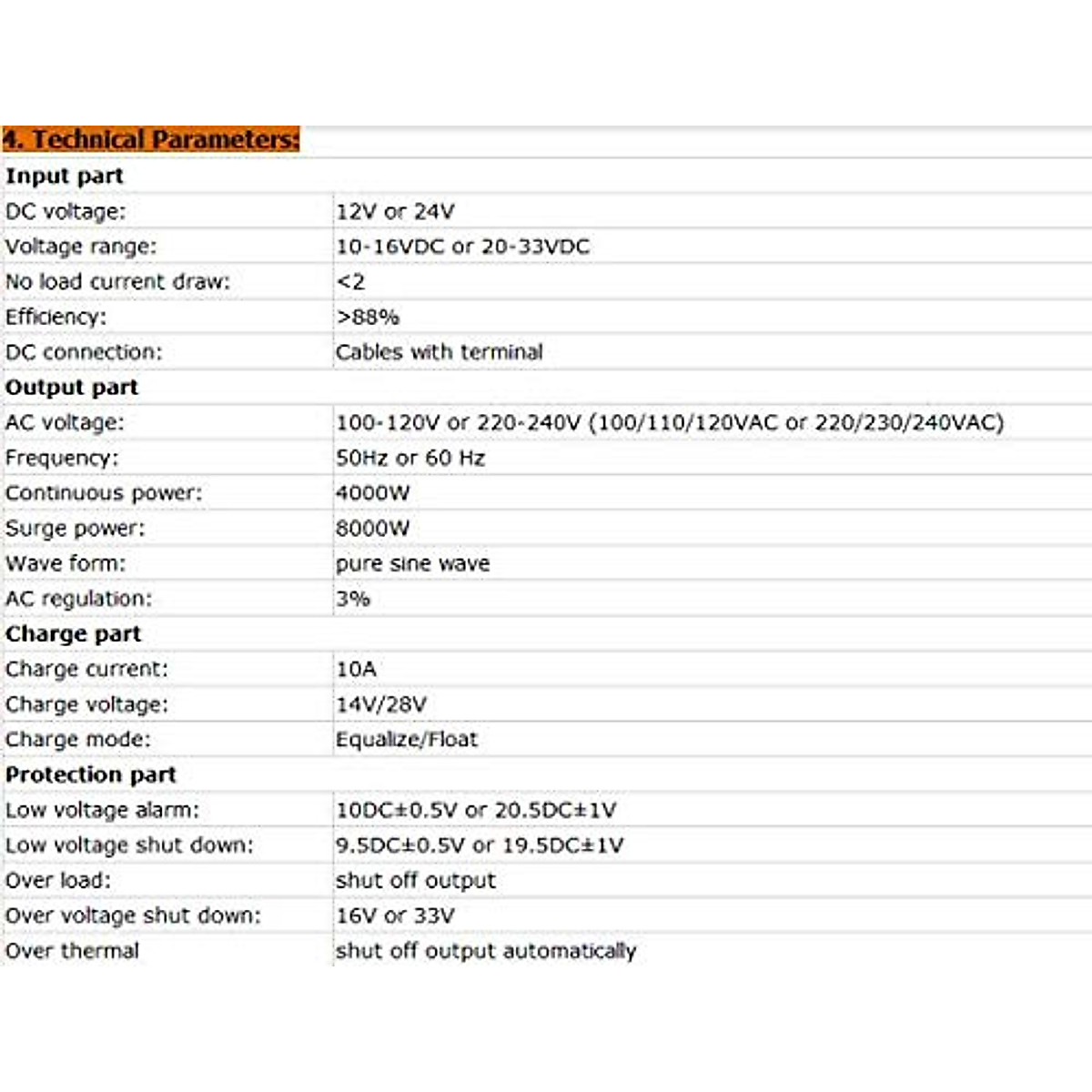 GOWE 4000W DC12V/24V AC110V/220V Off Grid Pure Sine Wave Single Phase Inverter with Charger and LCD Screen