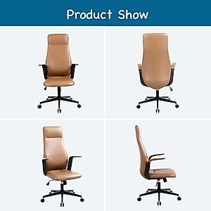 TUOFU Office Chair, Adjustable Height PU Leather Home Office Executive Chair, High-Back Modern Computer Desk Chair with Rolling Casters (Brown)