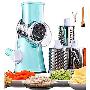 Cheese Grater Rotary Cheese Shredder Vegetable Slicer 3-in-1 Vegetable Shredder Grater Slicer Grinder for Potato Onion Cucumber Carrot Blue