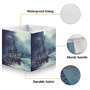 Blueangle Pirate Ship Cube Storage Bin, 11 x 11 x 11 in, Large Collapsible Organizer Storage Basket for Home Décor（413）