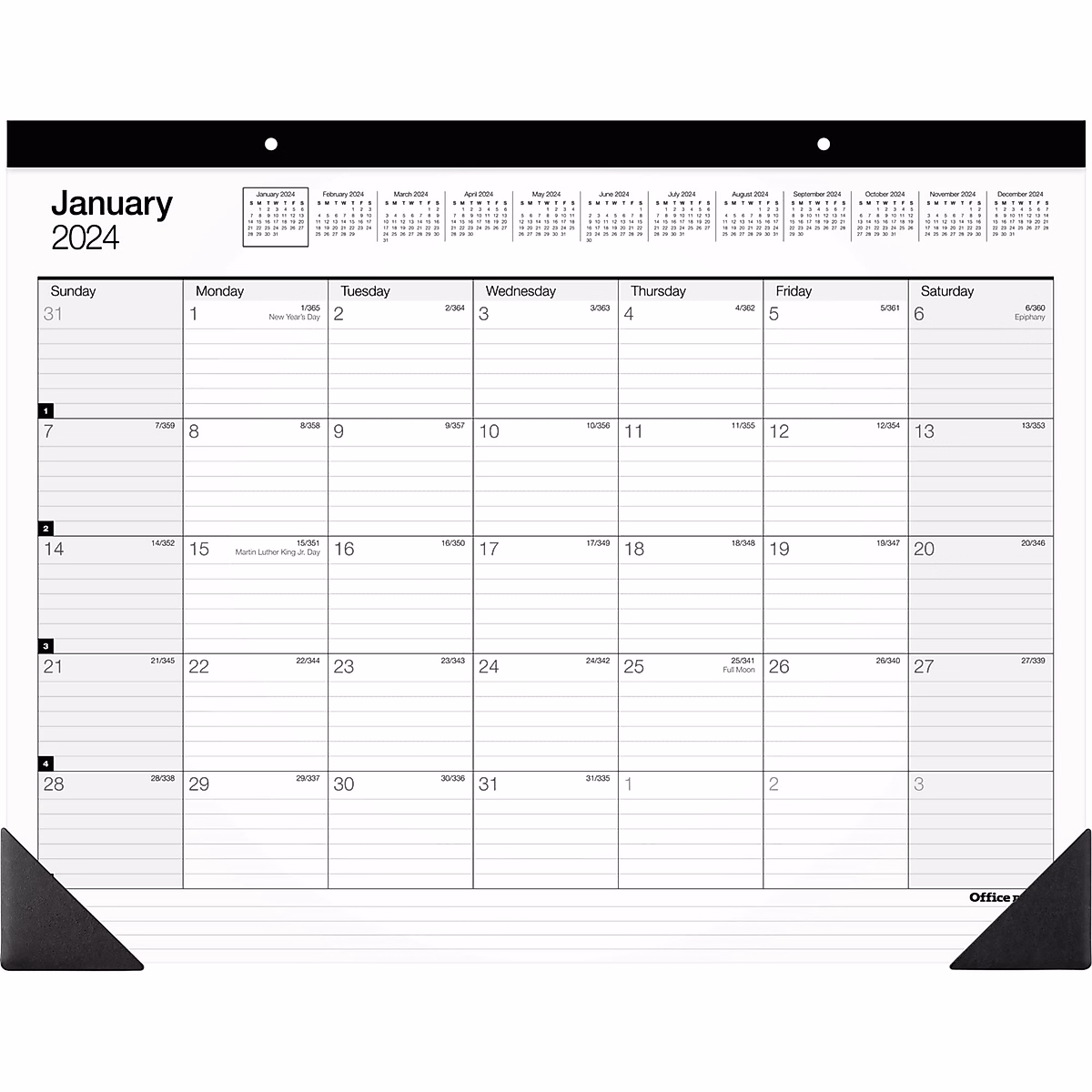 2024 Office Depot® Brand Monthly Desk Pad Calendar, 21-3/4" x 17", White, January To December 2024, SP24D00