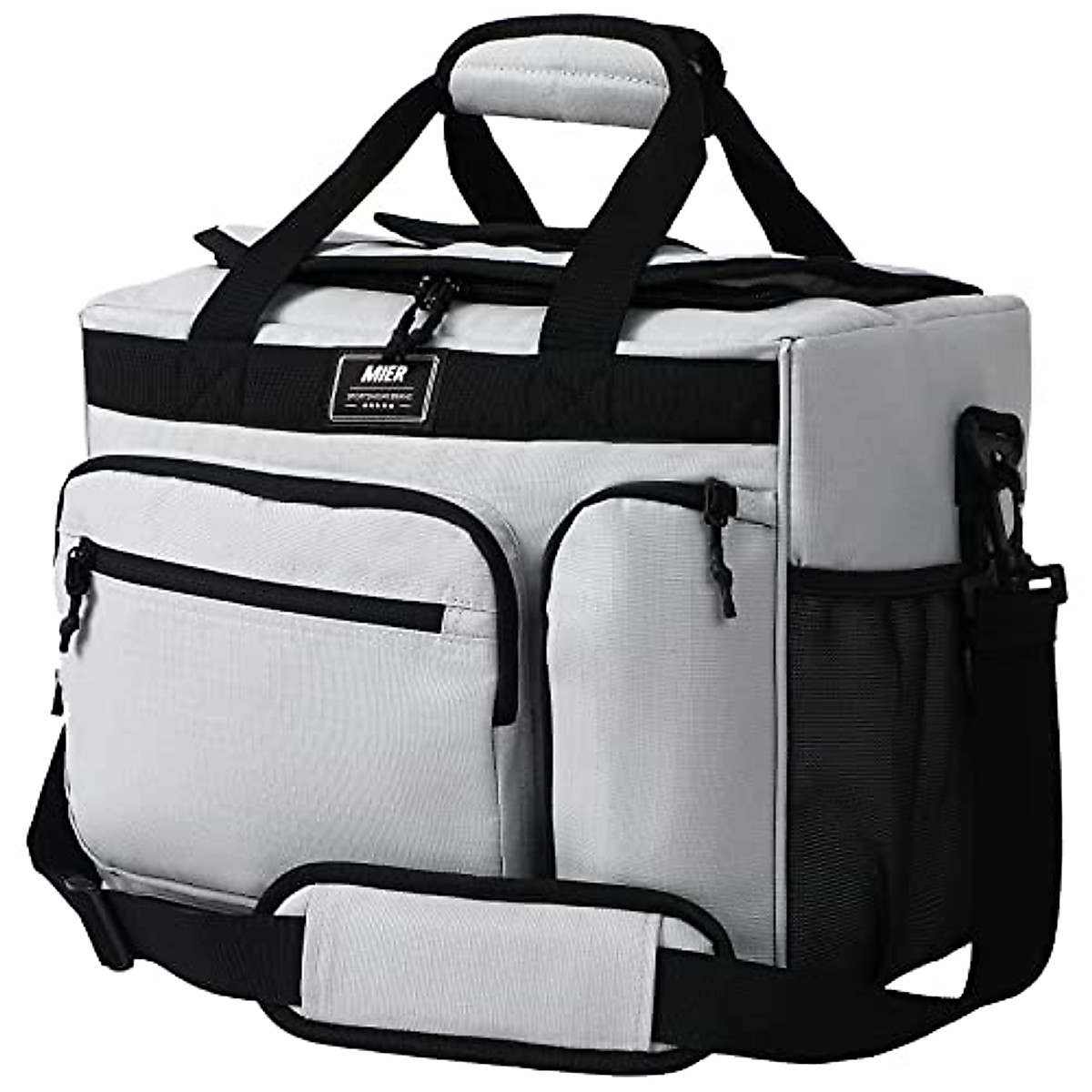 MIER 30L Extra Large Soft Cooler Bag with Bottle Opener for Camping Beach BBQ Grocery Golf Leakproof Picnic Lunch Bag, Collapsible, Top Flip Lid, 45Can (Grey)