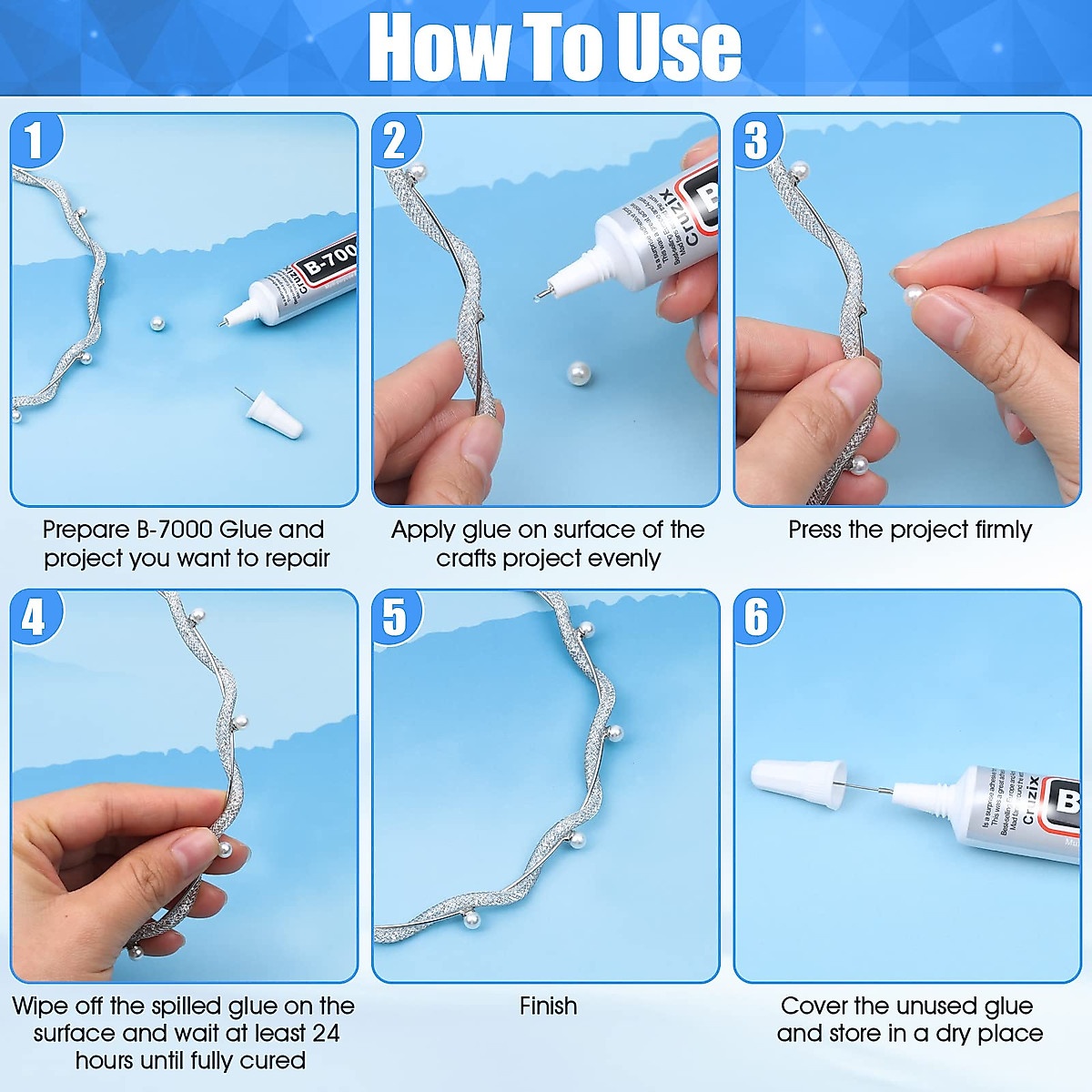 B-7000 Glue Clear for Rhinestone Crafts, Jewelry and Bead Adhesive B7000 Semi Fluid High Viscosity Glues for Clothes Shoes Fabric Cell Phones Screen Repair Metal Stone Nail Art Glass (4x15 ml/0.5 oz)