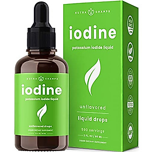 Iodine Drops (1-2 Year Supply) Vegan Liquid Iodine Supplement Solution - Supports Thyroid Health, Hormones & Weight - Tasteless, Higher Absorption Than Tablets - Iodine Tincture 590 Servings