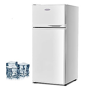 MAT EXPERT 3.4 Cu.Ft 2-Door Mini Fridge with Freezer, Compact Refrigerator w/Adjustable Removable Glass Shelves, Mechanical Control & Recessed Handle Small Drink Cooler for Dorm/Office/Home/RV (White)