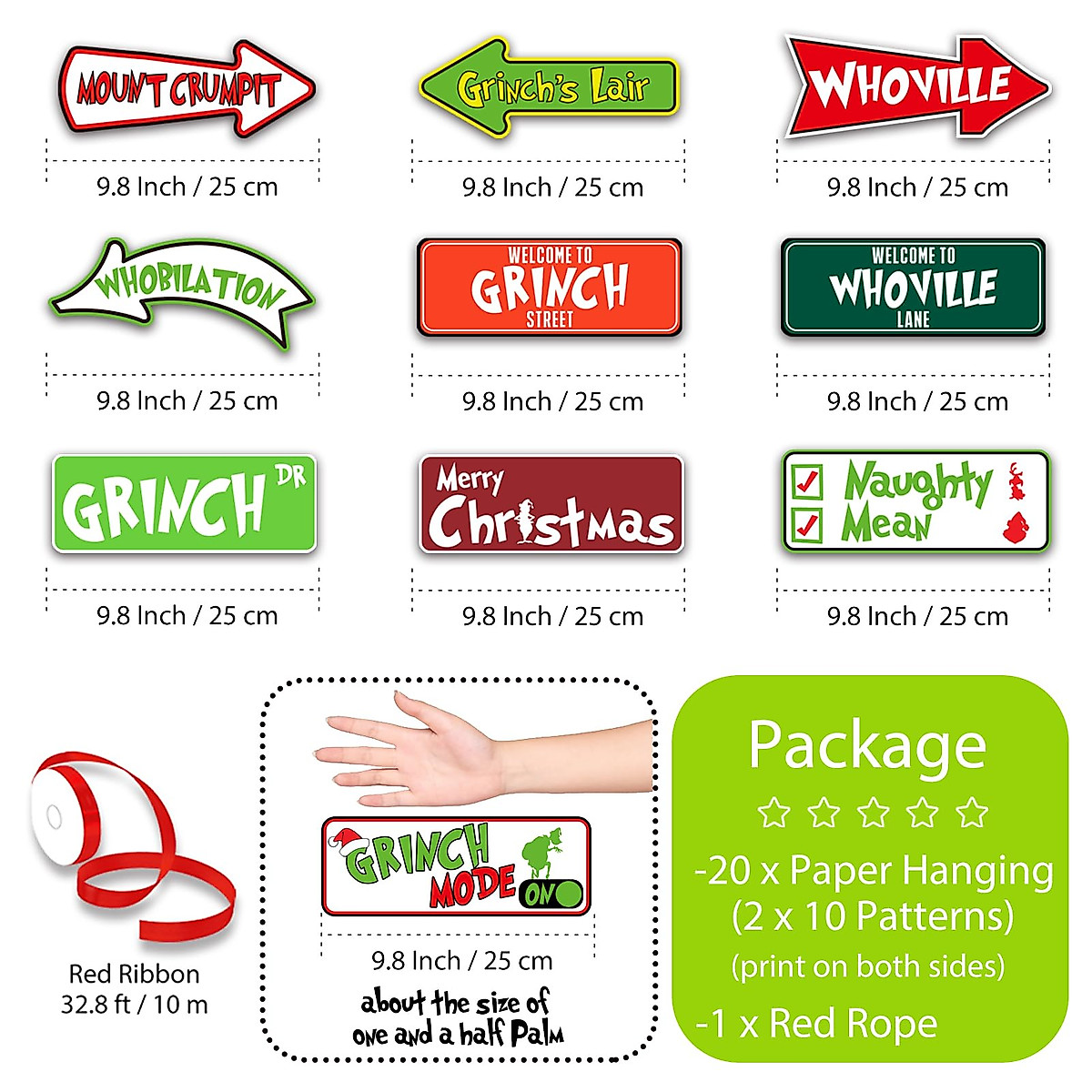 Grinchs Christmas Tree Decorations - 20Pcs Grinchs Christmas Tree Hanging Ornament Holiday Xmas Ornaments Christmas Decor Home Indoors