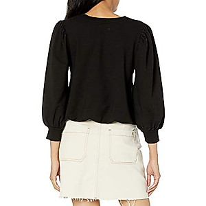 The Drop Women's Leona Short Puff Sleeve Crew Neck French Terry Sweatshirt, Black, S