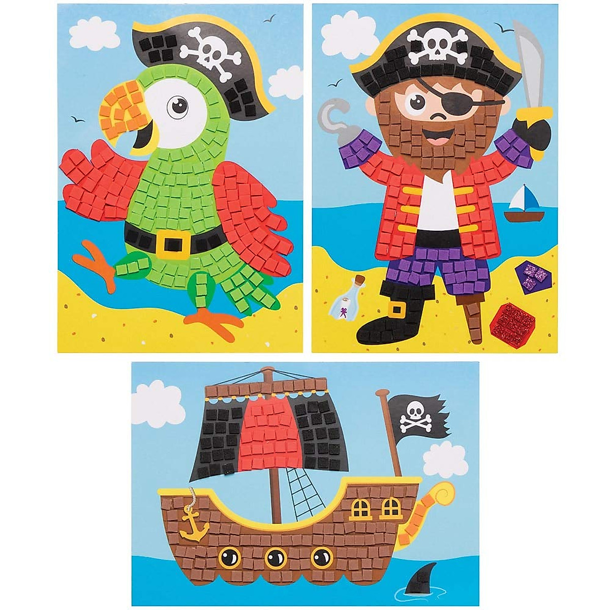 Baker Ross AT676 Pirate Mosaic Picture Kits - Pack of 4, for Kids Arts and Crafts Projects