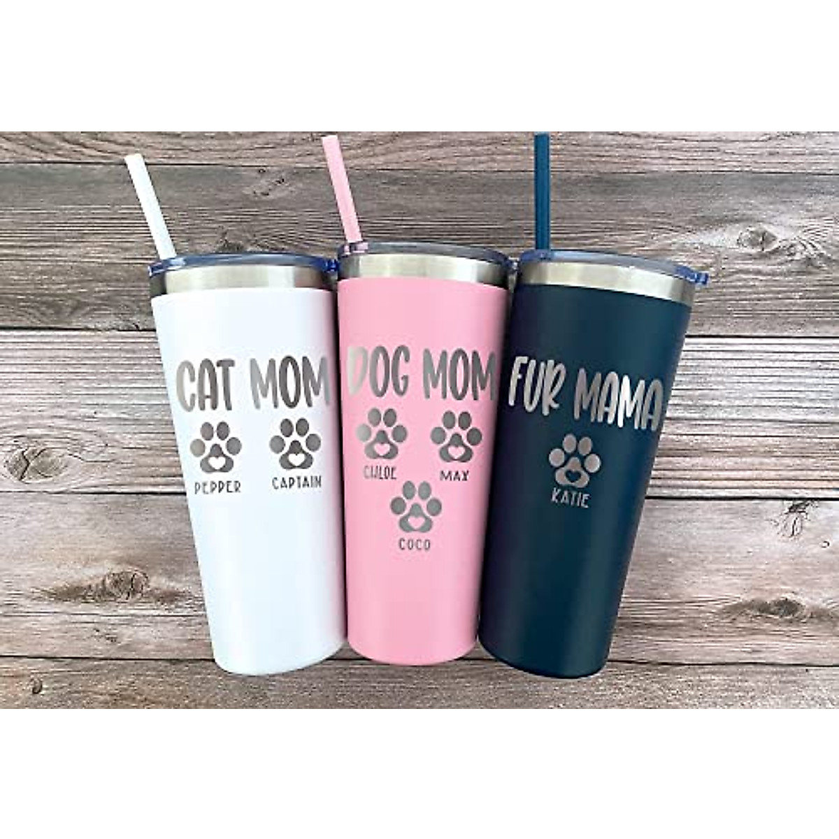 AVITO Personalized Dog Mom Tumbler - 22 oz Tumbler with Lid and Straw - Laser engraved - Stainless Steel - Vacuum Insulated - Cat Mom Gifts for Women - Fur Mama Gifts - Pet Owner Gift