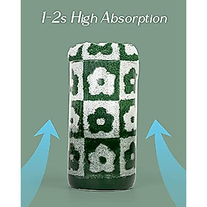 Hand Towels Checkered Floral - Set of 4 Soft Face Towels for Bathroom, Large Size 13” x 29”, Dark Olive Green