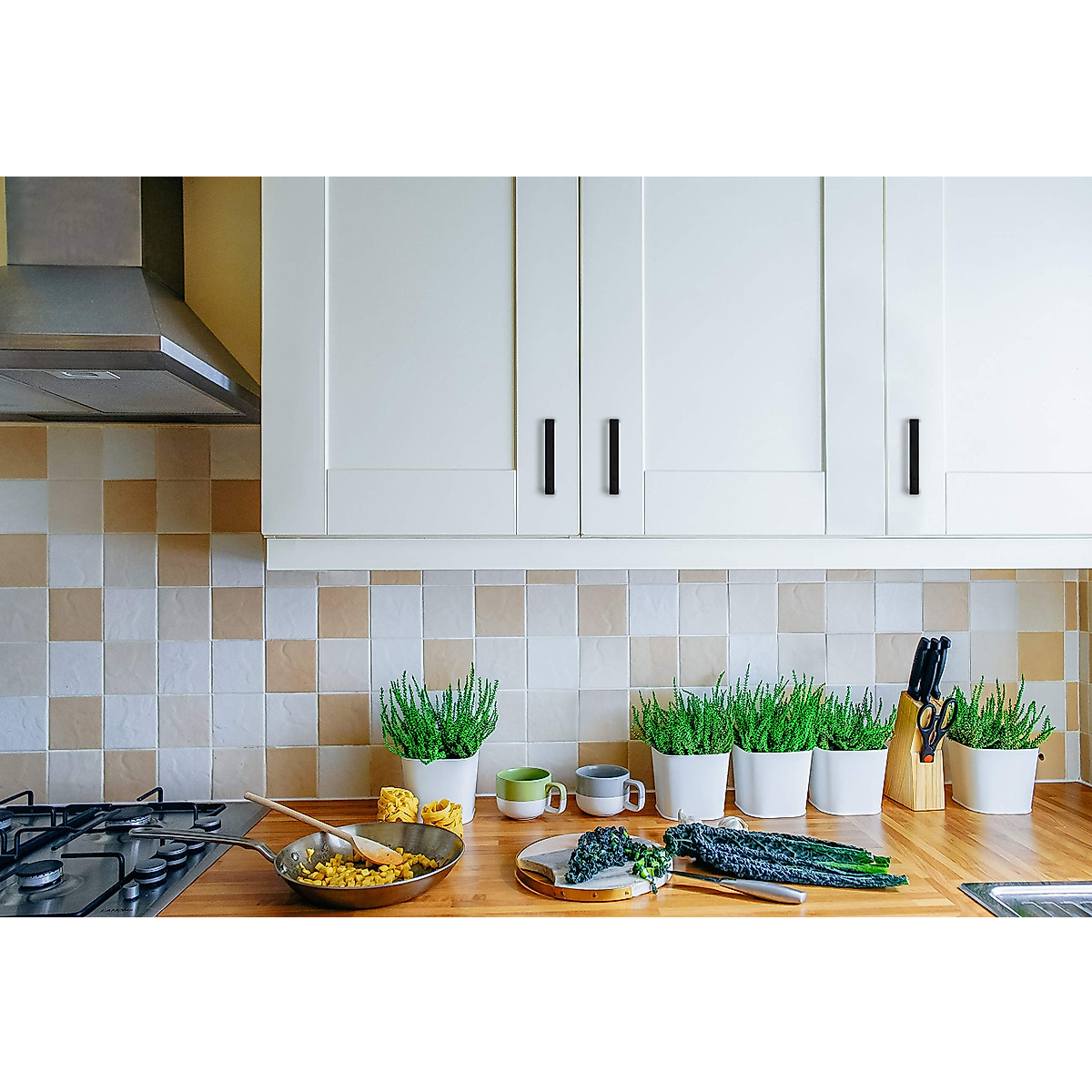 Ravinte Square Cabinet Handles 10 Pack, Solid Kitchen Cabinet Pulls Drawer Pulls Kitchen Cabinet Hardware Flat Handles, 3 Inch, Matte Black