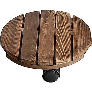 Plant Caddy Wooden with Lockable Wheels, Plant Stand with 360° Rotating Caster, Round Flower Pot Rack Indoor Outdoor Planter Trolley, Rolling Tray Coaster Garden Pot Dolly (Color : A, Size : 30cm/12