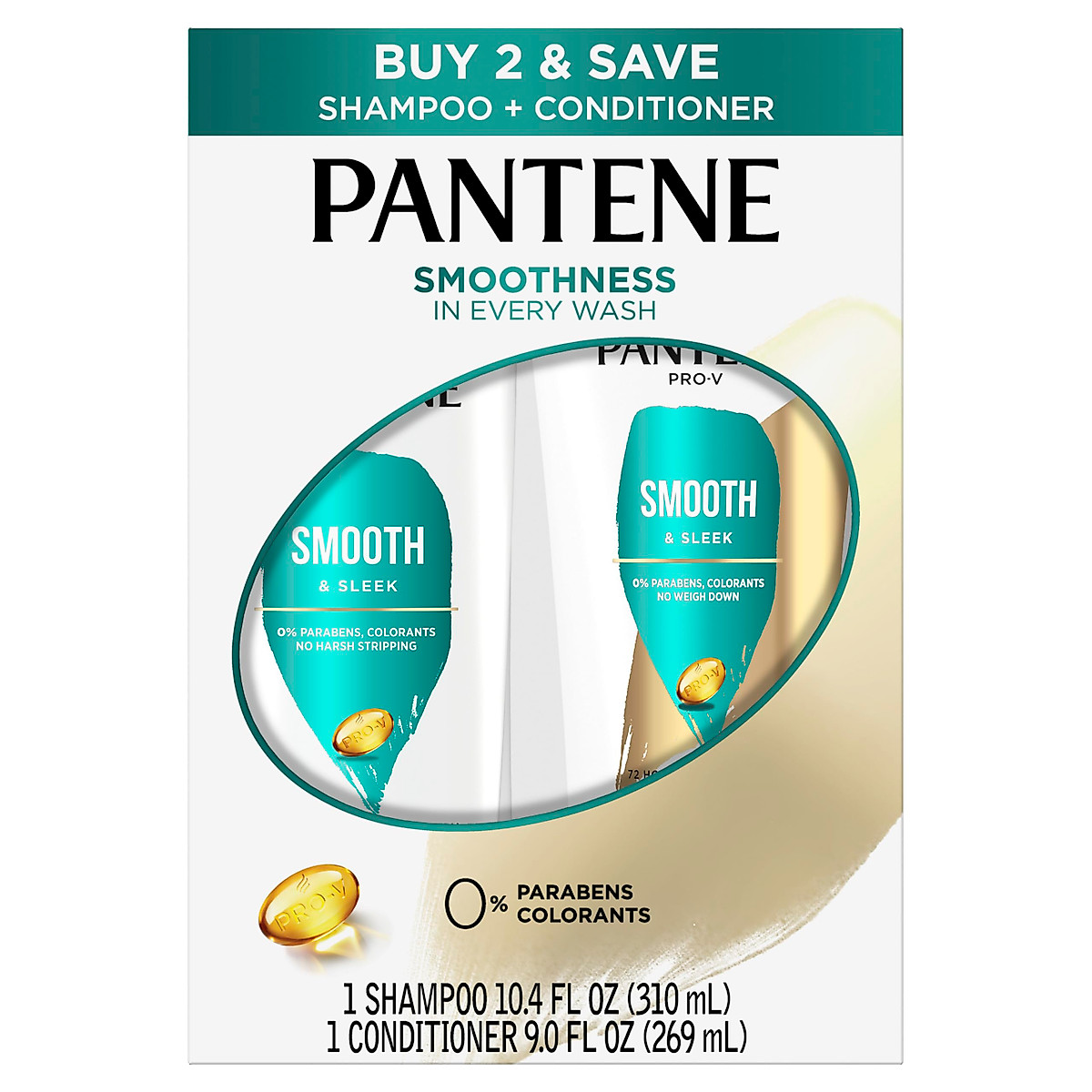 Pantene Pro-V Smooth & Sleek Duo Set Shampoo & Conditioner 12-12.6 Fl Oz