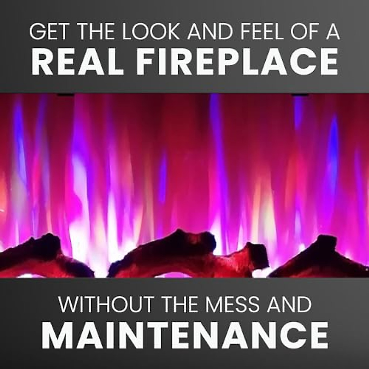 Cambridge 72 Inch Wall Mount Electric Fireplace Heater with Remote Control, Multicolor Flames, and Driftwood Log Display for Indoor Use in Living Room, Bedroom, Home Office, Black