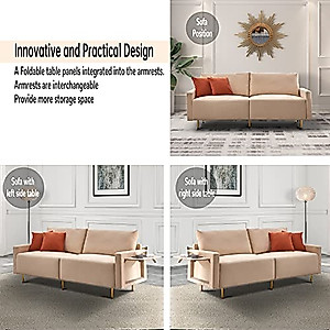 BAMOOLI 72.8'' Loveseat Sofa Couch, Mid Century Modern Linen Fabric Love Seat Sofa, Luxury 2 Seater Couch with Gold Metal Legs & 2 Throw Pillows, Comfy Couch for Living Room, Apartment, Office, Beige