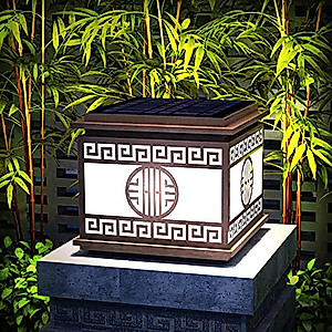 JSBDPHW Modern Simple Iron Square Pillar Lamp Solar Post Light Outdoor Waterproof Column Light Acrylic Lampshade Villa Garden Decoration Landscape Light