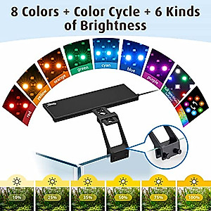 hygger Clip On Full Spectrum Aquarium LED Light, 14W Day-Night Dual Timer Sunrise-Day-Sunset-Moon Fish Tank Light, Adjustable Timer Brightness with 9 Colors for Planted Tank