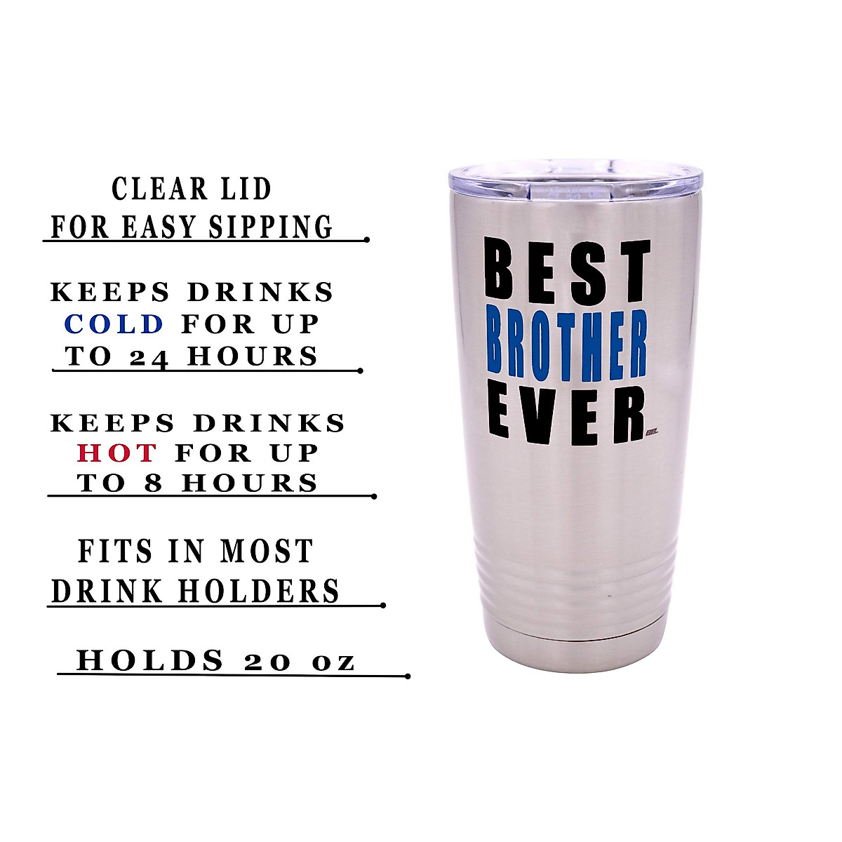 Rogue River Tactical Funny Best Brother Ever Large 20 Ounce Travel Tumbler Mug Cup with Lid Sarcastic Work Gift for Him Friend Sibling