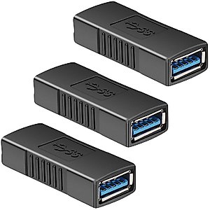 SAISN USB 3.0 Connector Female to Female Adapter USB 3.0 Coupler Adapter Converter Bridge Extension Coupler (Pack of 3, Black)