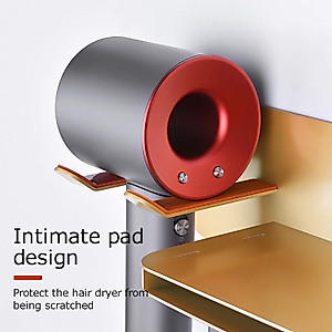 FLE Hair Dryer Holder Wall Mounted with Shelf, Gold Wall Mount Hair Dryer Holder Rack Organizer Compatible for Dyson Supersonic Hair Dryer,Diffuser, Two Nozzles,Power Plug…