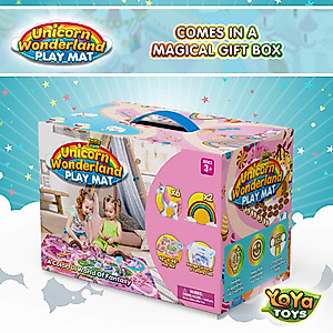 YoYa Toys Unicorn Playmat - Pretend Play Set for Kids - 8 PCS Unicorns and Rainbows Figures - Educational Imaginative Activity Rug Toy - Floor Mat Playset Gift for Girls 3 4 5 6 7 8 Year Old Toddlers