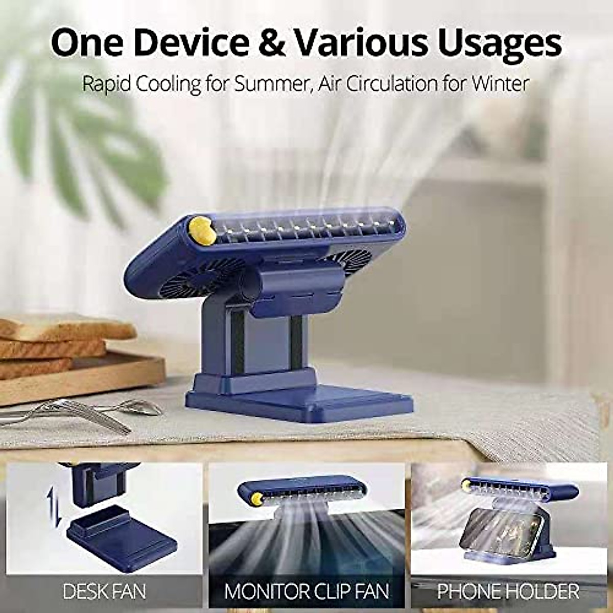 PALIFEL Portable Mini Desk Fan, Touch Control Table Fan, Quiet Cool & Air Circulating Monitor Clip on Fan for Office, 2400mAh Rechargeable Battery Operated Personal USB Small Fans for Home & Outdoor