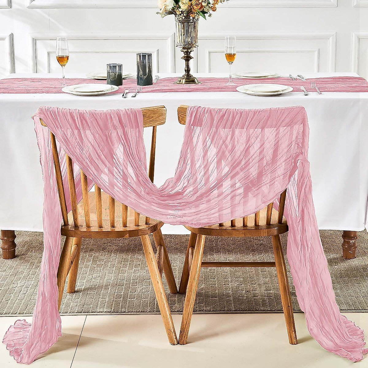 Light Pink Cheesecloth Table Runner 10ft Pink Table Runner Gauze Rustic Boho Table Runner Sheer Runner for Wedding Party Bridal Shower Thanksgiving Christmas Party Decoration