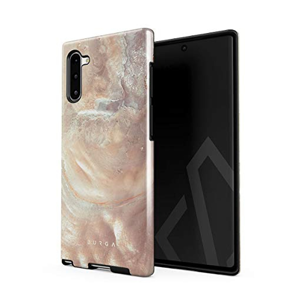 BURGA Phone Case Compatible with Samsung Galaxy Note 10 - Hybrid 2-Layer Hard Shell + Silicone Protective Case -Nude Shades Marble Brown Seashell Pearl Serene - Scratch-Resistant Shockproof Cover