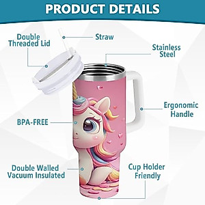 RPLIFE Cute Cartoon Unicon Stainless Steel Coffee Cup, Insulated Tumblers, Coffee Tumbler for Women