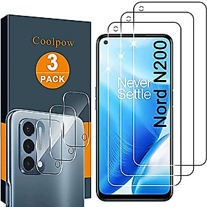 【3+3 PACK】Coolpow Designed for Oneplus Nord N200 5G Screen Protector plus One Nord N200 5G Screen Protector Tempered Glass Cell Phone Film, 【EasyInstall Tool 】,9H Hardness, Ultra HD, Scratch Resistant
