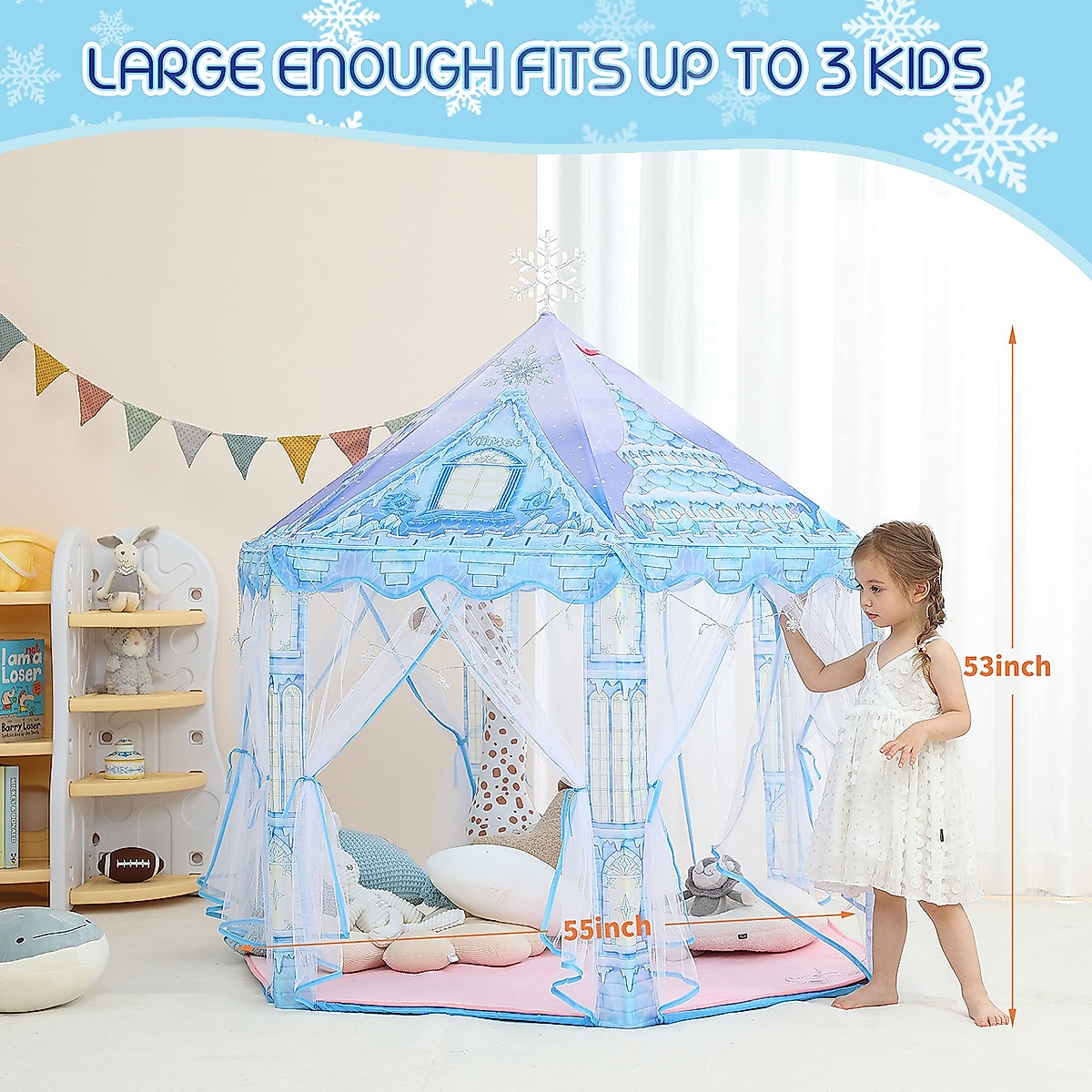 Premium Princess Play Tent - Frozen Toy for Girls with Enchanting Snowflake Lights - Spark Imagination with Princess Play Tent - Perfect for Indoor & Outdoor Play - Play Gifts Tent - Includes Cozy Rug