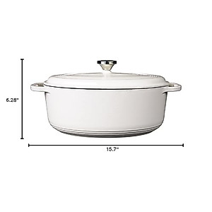 Lodge 7 Quart Enameled Cast Iron Oval Dutch Oven with Lid – Dual Handles – Oven Safe up to 500° F or on Stovetop - Use to Marinate, Cook, Bake, Refrigerate and Serve – Oyster White