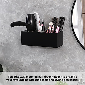 RAIKEDR Hair Dryer Countertop Holder, Hair Tool Organizer Wall Mount, Blow Dryer Holder Cabinet Door Organizer, Bathroom Countertop Blow Dryer Holder and Curling Iron Holder (Cedar Wood, Black)