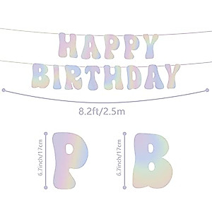 KIDZVEFUN Happy Birthday Decorations, Iridescent Banner and Smile Face for Birthday Party Disco Silver Cool Stranger Things Supplies Favor 21st 30th 40thBday Decorations for Women(Iridescent Happy Birthday)