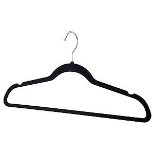 Black Velvet Felt Non Slip Clothes Hangers 50 Pack - Ultra Slim & Space Saving - Heavy Duty Swivel Black Hook for Clothing, Suit, Top, Tie, Shirt, Skirt & Pant Organization