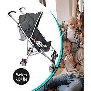 AmorosO Single Umbrella Stroller for Toddler, Travel Stroller for Babies - Sunlight and Light Rain Protection - Baby Stroller with Four EVA Wheels - Travel-Ready Stroller - Round Canopy (Black/White)