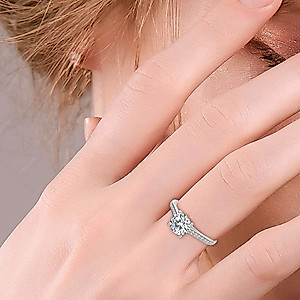 JINAO 1.0 Carat Classical Moissanite Iced Out Prong Ring Platinum Plated Sterling Silver Round Cut Solitaire Ring Engagement Promise Wedding Eternity Band for Women(Platinum,7)